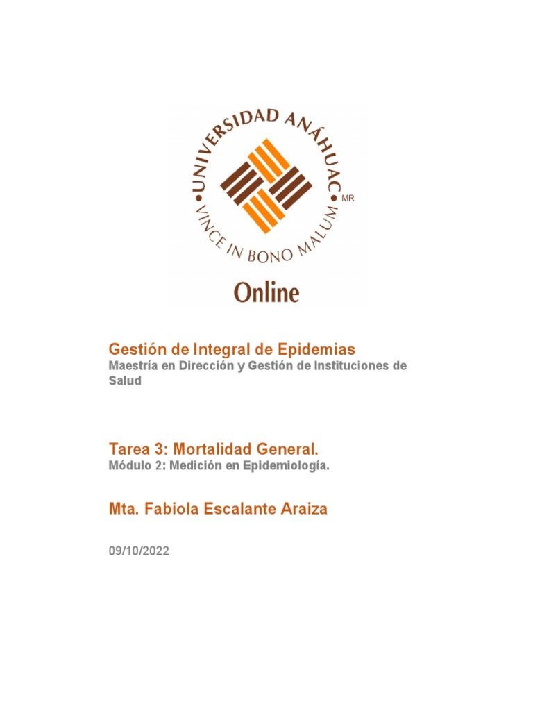Tarea 3 Mortalidad General | PDF | Tasa de mortalidad | Epidemiología