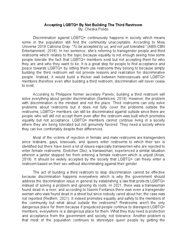 Accepting LGBTQ+ by Not Building The Third Restroom (Position Paper ...