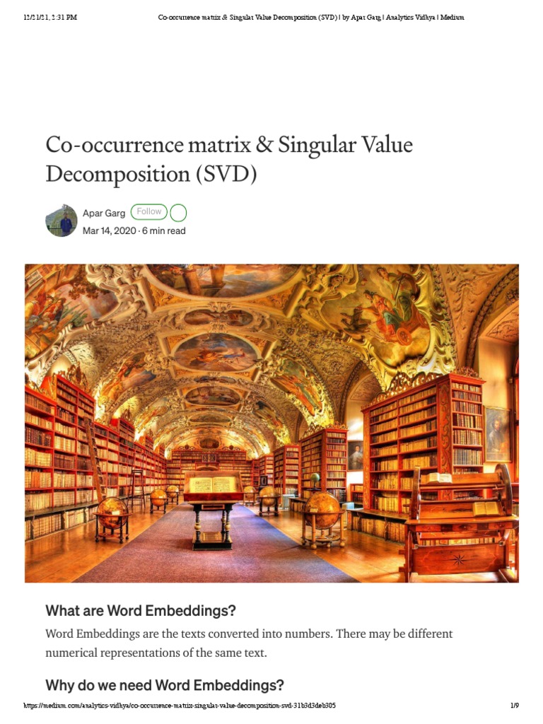 Co-Occurrence Matrix - Singular Value Decomposition (SVD) - by Apar Garg - Analytics Vidhya ...