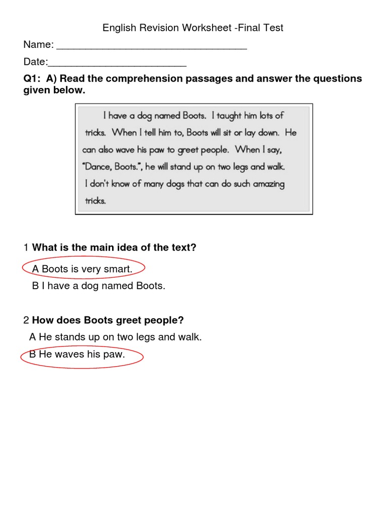 English Revision - Answer Key | PDF