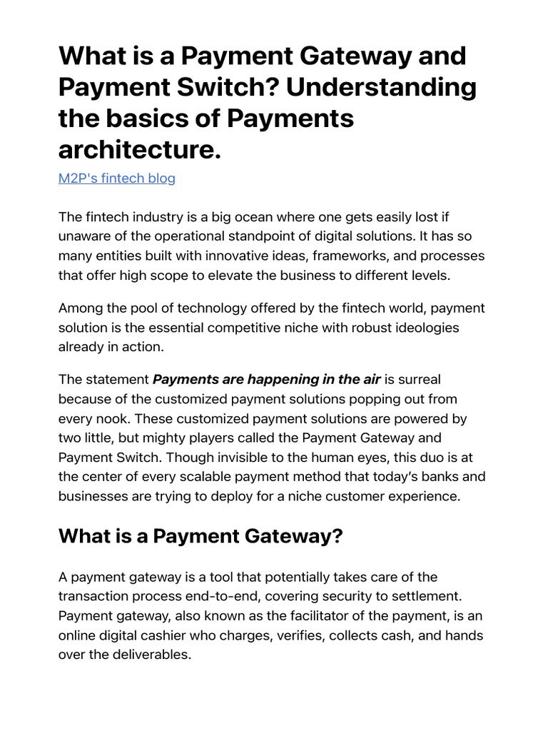 Payment Gateway vs. Payment Switch Explained | PDF | Payments | Cyberspace