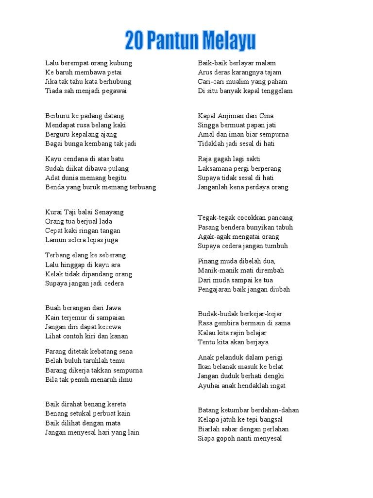20 Pantun Melayu | PDF | Griya & Taman