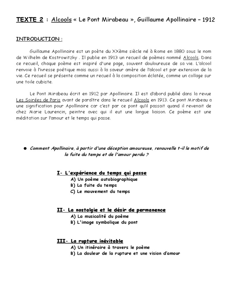 Texte 2 - Le Pont Mirabeau | PDF | Amour