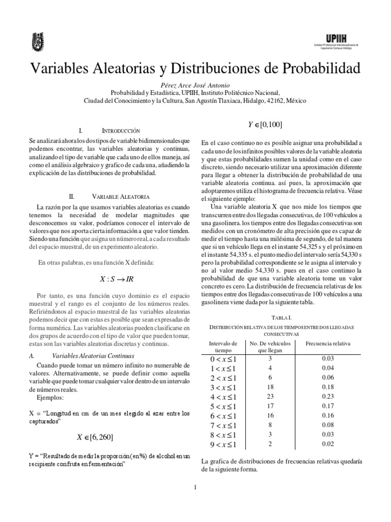 Variables Aleatorias y Distribuciones | PDF | Distribución de probabilidad | Variable aleatoria