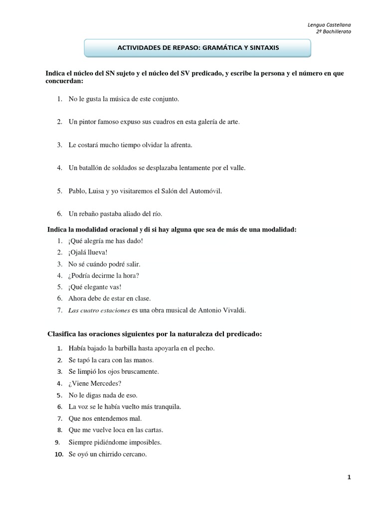 Oraciones con Sujeto y Predicado | PDF | Predicado (Gramática ...