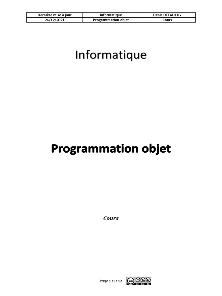 Programmation Objet - Cours | PDF | Programmation informatique | Programmation orientée objet