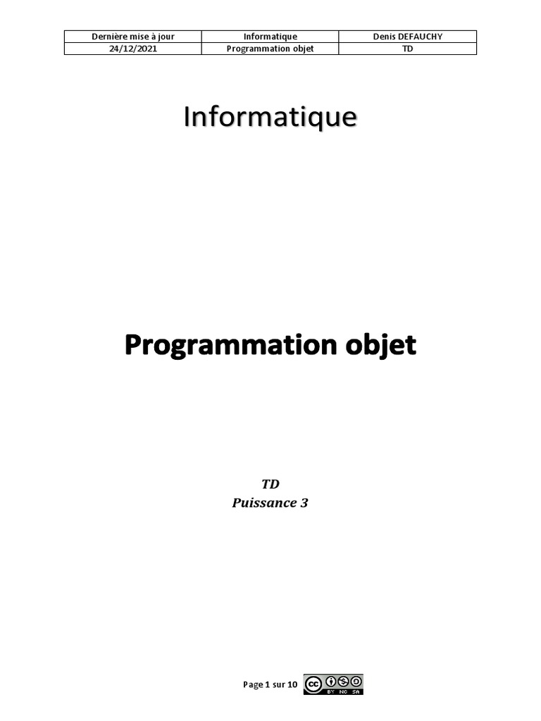 Programmation Objet - TD - Sujet | PDF | Programmation informatique ...