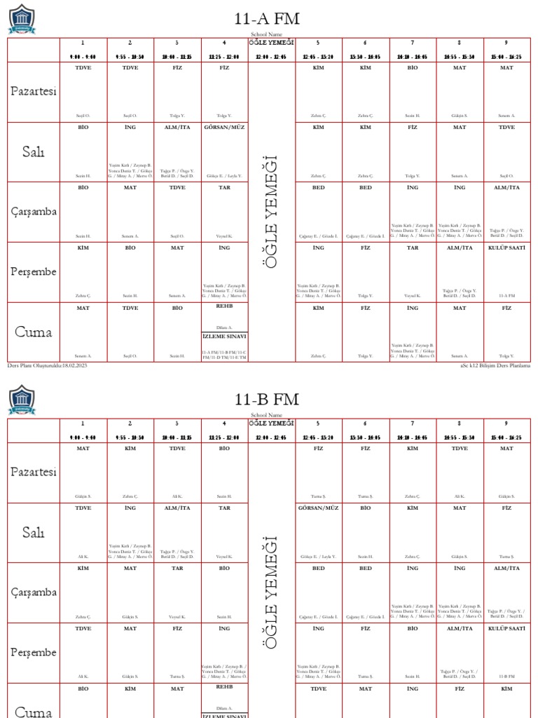 11.sinif Ders Programi-1 | PDF