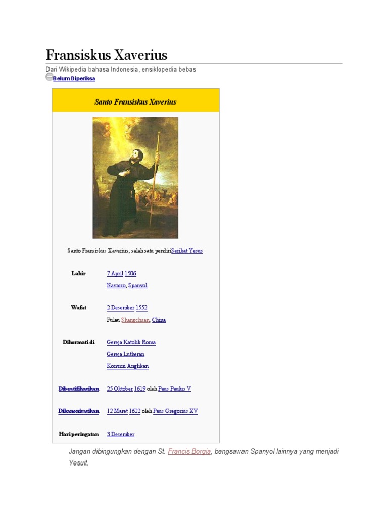 "Fransiskus Xaverius: Misionaris Yesuit" | PDF | Sejarah | Agama ...