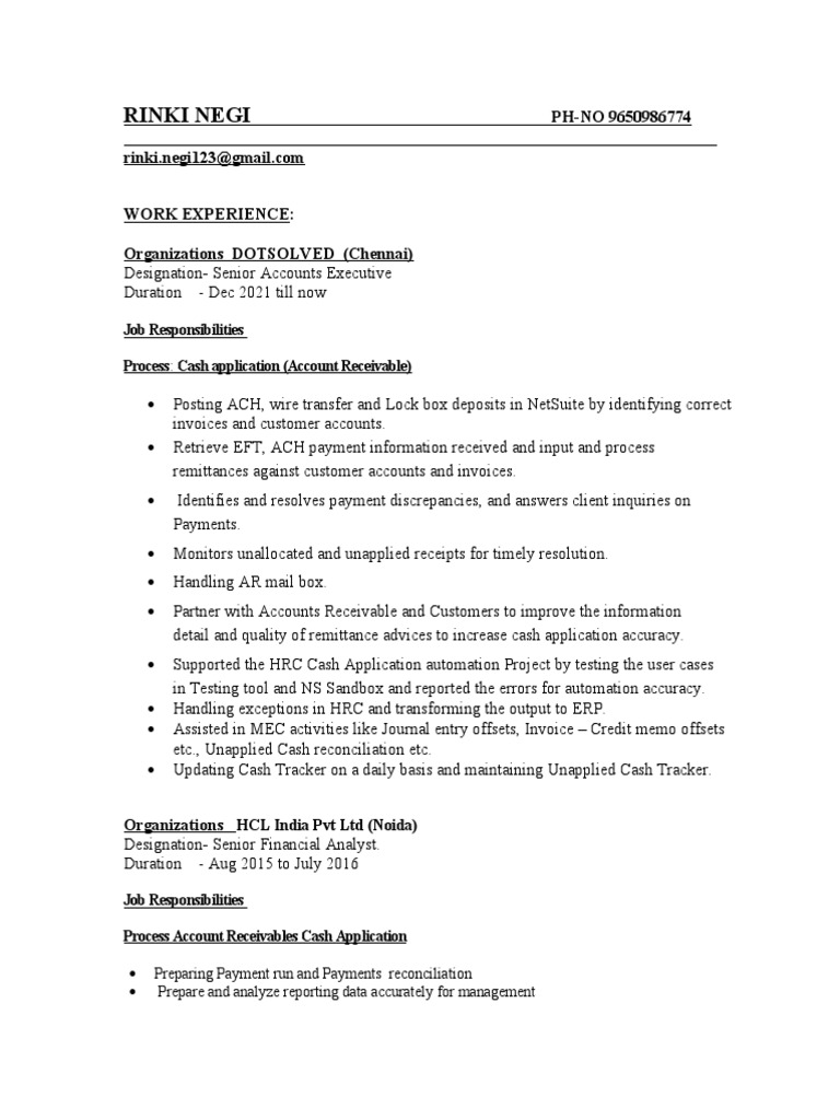 Resume Rinki Negi | Download Free PDF | Invoice | Cash