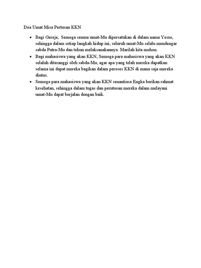 Doa Umat Misa Pertusan KKN | PDF