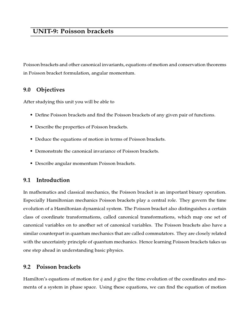 Poisson Brackets and Equations of Motion | PDF | Hamiltonian Mechanics | Physics