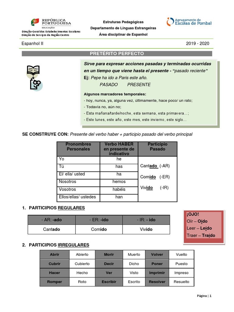 4 - Pasados - Pretérito Perfecto (Repaso) | PDF | Verbo | Lingüística