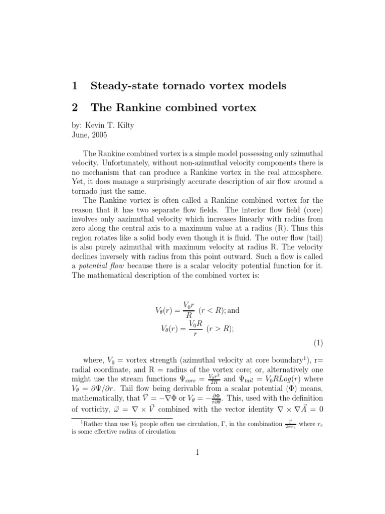 1 Steady-State Tornado Vortex Models 2 The Rankine Combined Vortex ...