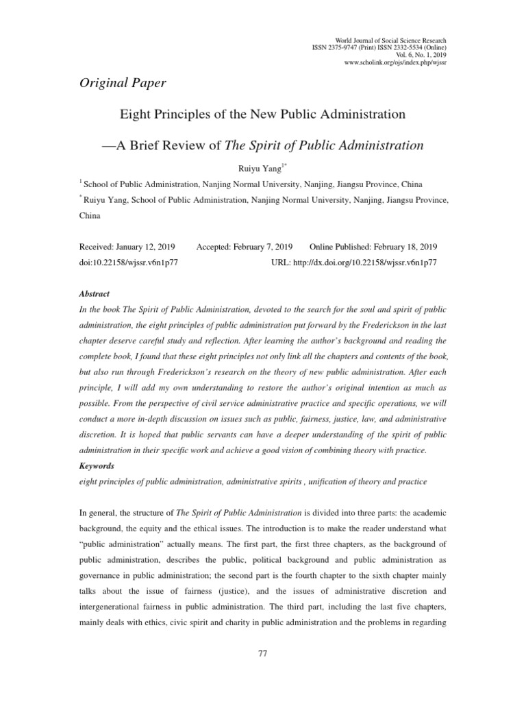 Eight Principles of The New Public Administration | PDF | Public Administration | Social Justice