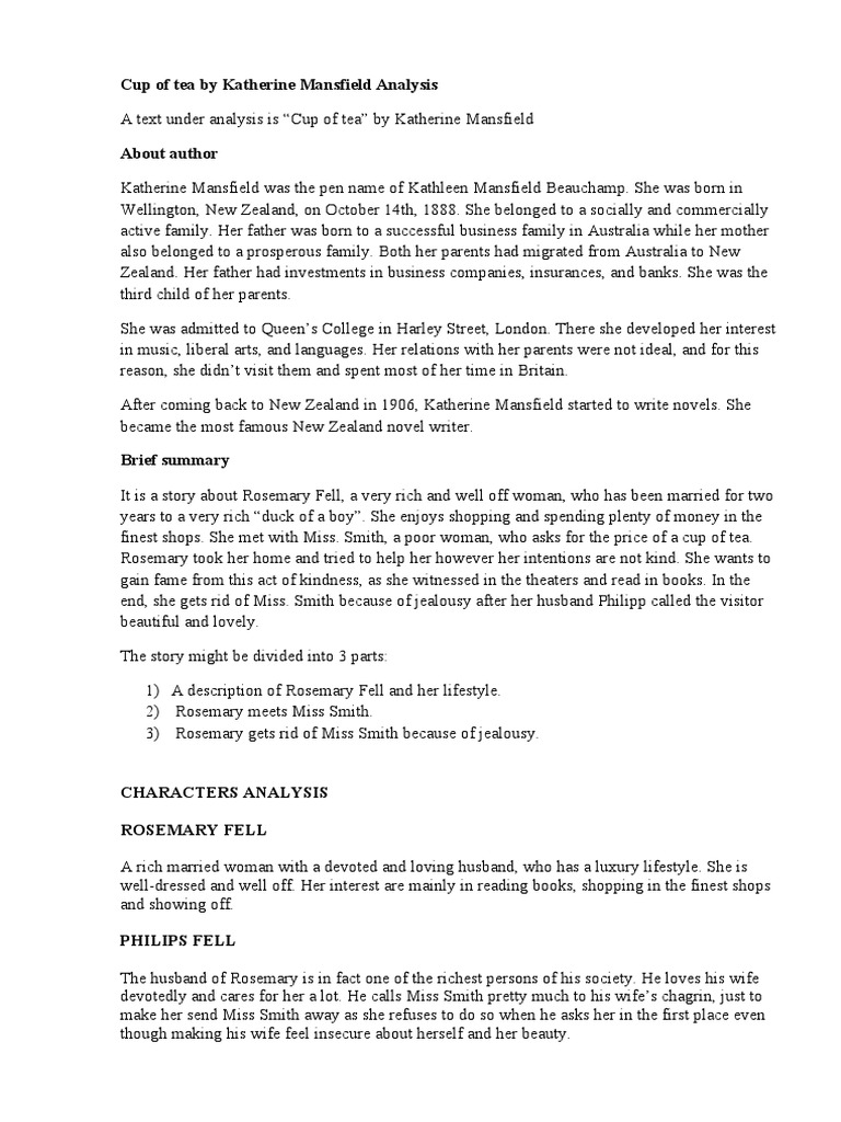 A Cup of Tea Analysis | PDF | Katherine Mansfield