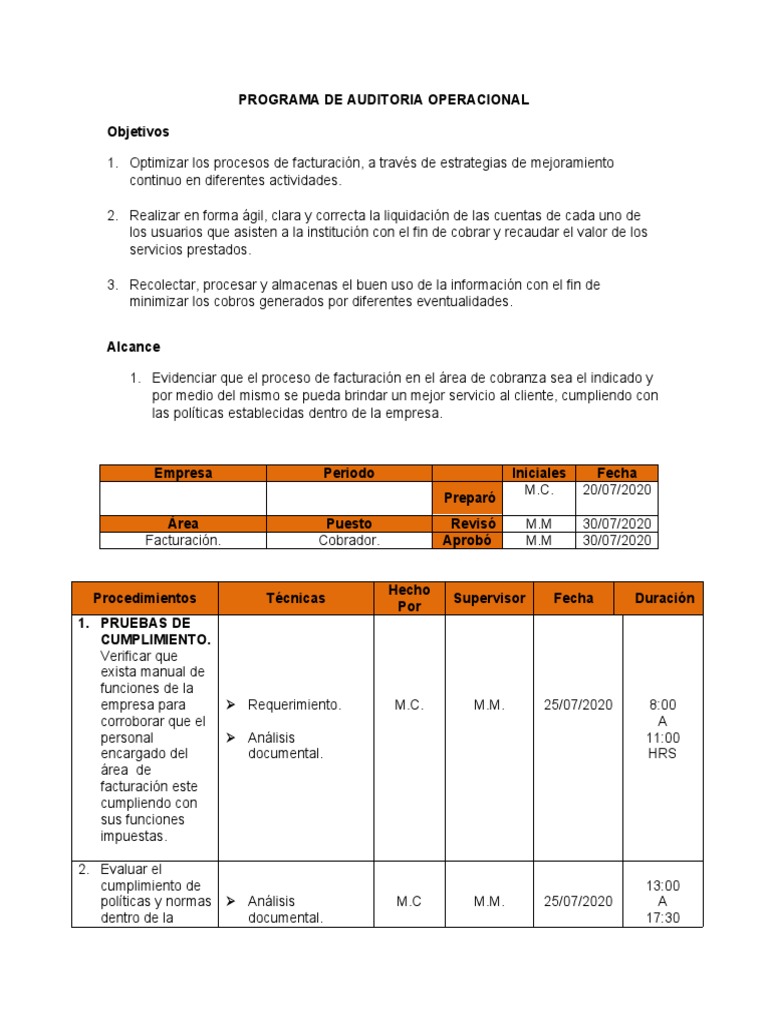 Programa de Auditoria Operacional | PDF | Auditoría | Business
