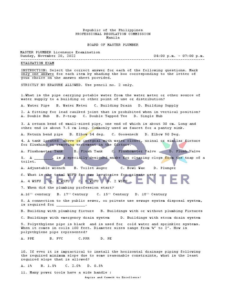 Eval-ExamNov 202022 | PDF | Plumbing | Pipe (Fluid Conveyance)