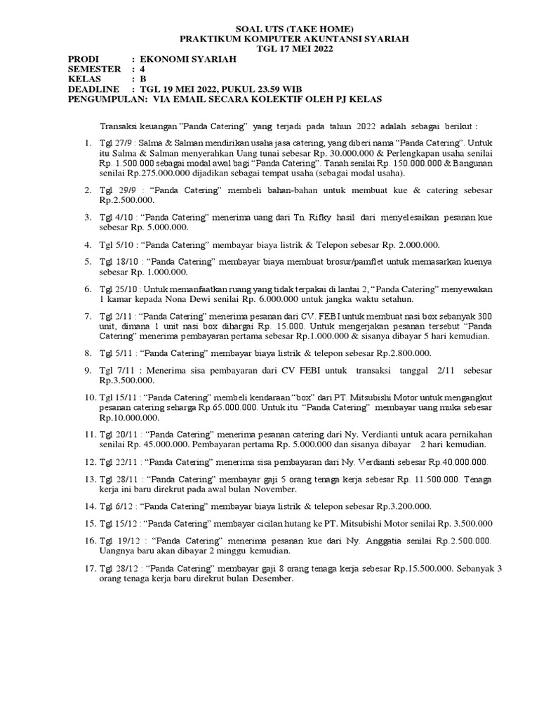 SOAL UTS Komputer Akuntansi Syariah | PDF