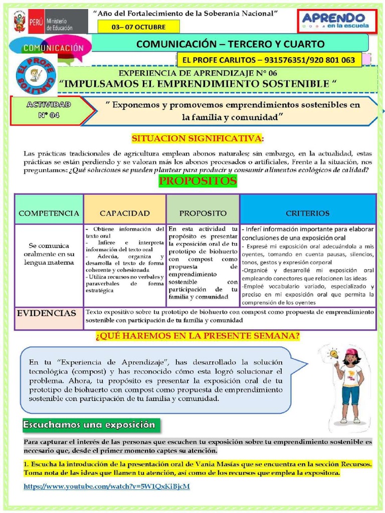 Experiencia de Aprendizaje 06 - Actividad #04 - 3ero y 4to Grado - Comunicacion - 00001 | PDF
