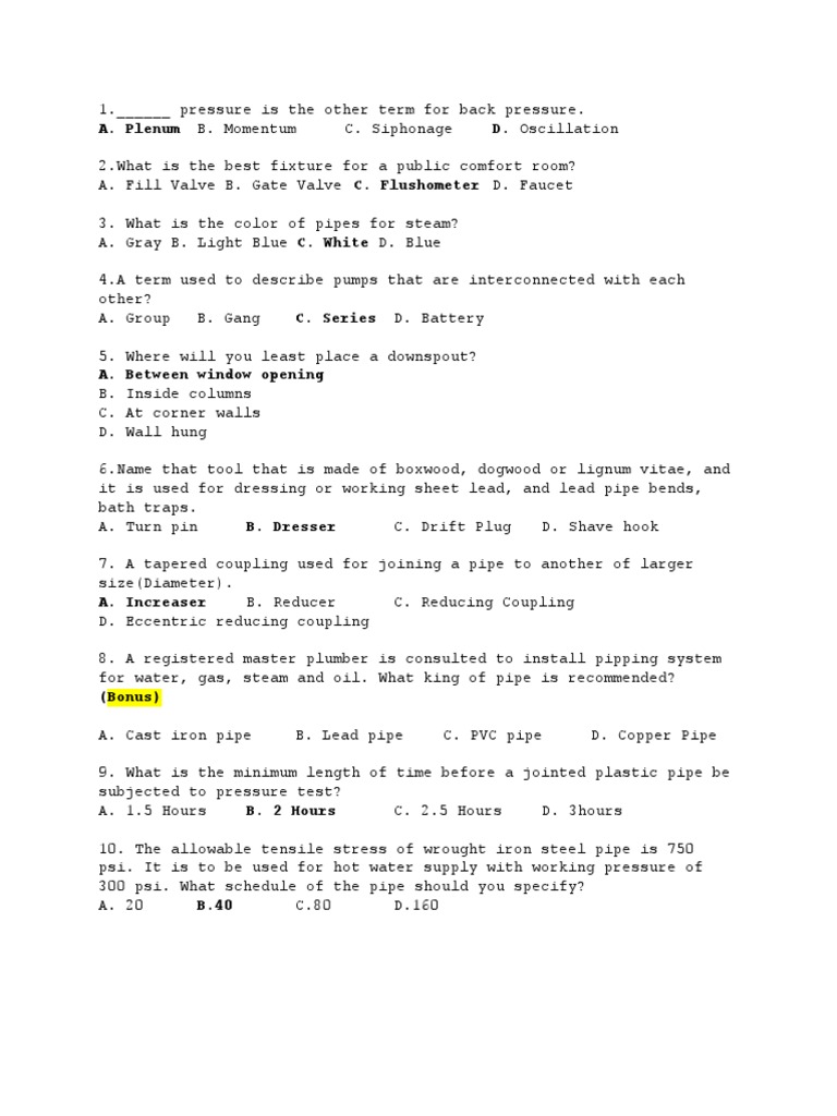 PP Final Mock Board Answer Key | PDF | Plumbing | Pipe (Fluid Conveyance)