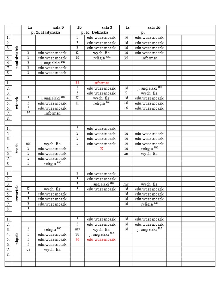 Plan Dla Klas Poprawiony 1 | PDF