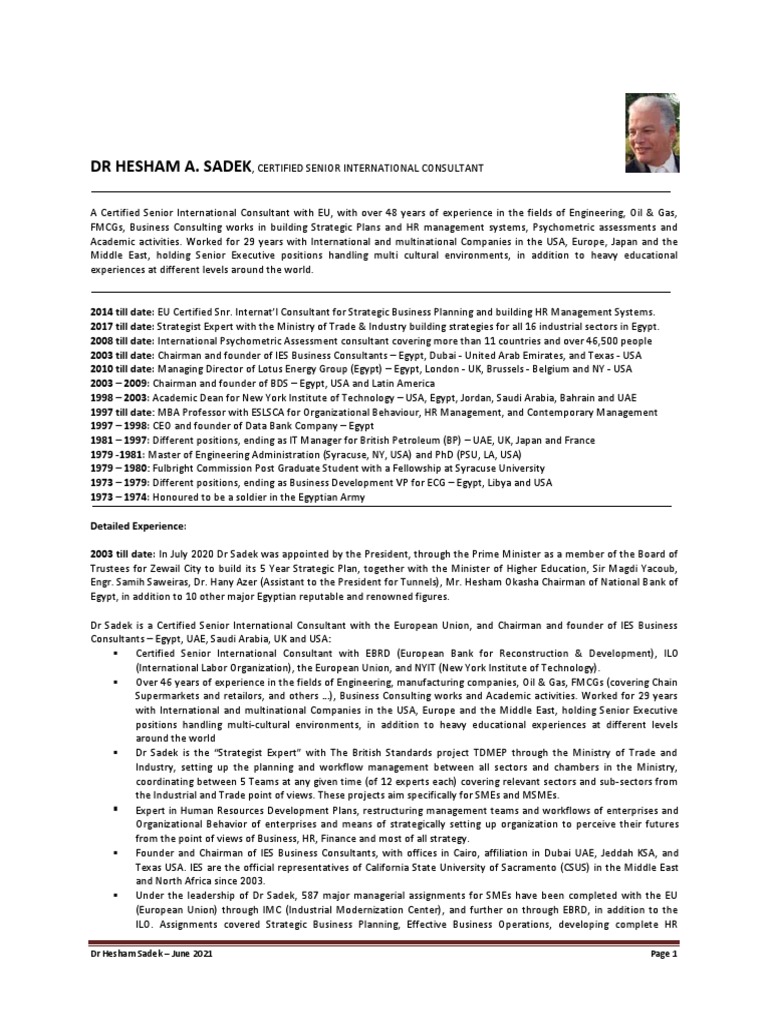 DR Hesham Sadek - June 2021 | PDF | United Arab Emirates | Business