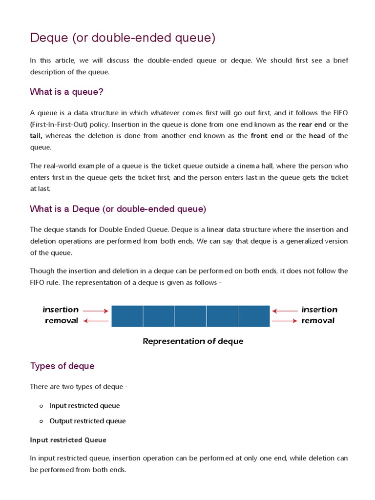 Deque Data Structures Javatpoint Pdf Queue Abstract Data Type Algorithms And Data