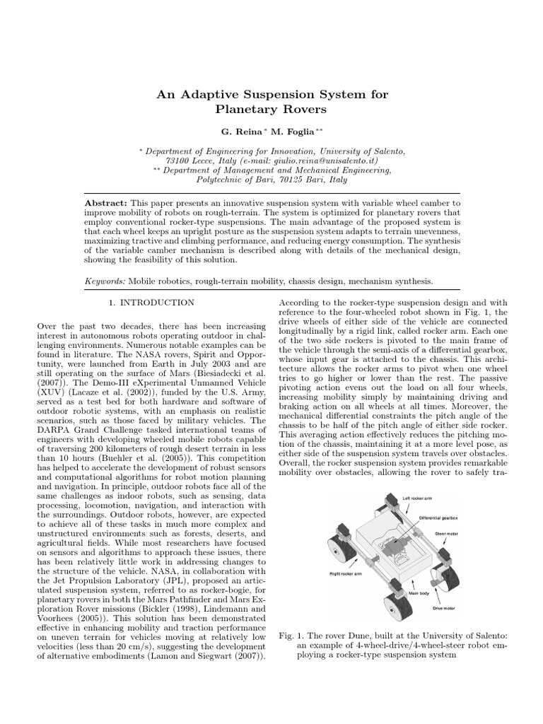 Adaptive Suspension System For Mars Rover | PDF | Kinematics ...