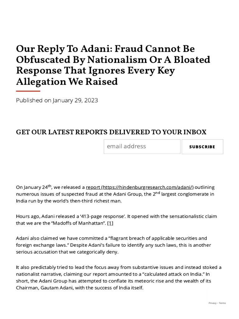 Our Reply To Adani: Fraud Cannot Be Obfuscated by Nationalism or A ...