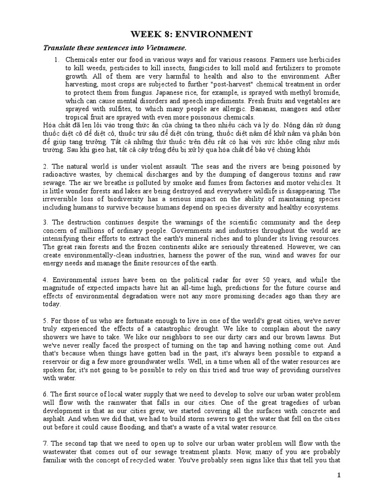 Week 6 Environment In-Class Translation Task | PDF | Sewage Treatment ...