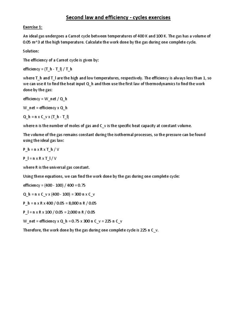 Thermodynamics Cycles Exercises | Download Free PDF | Gases | Heat