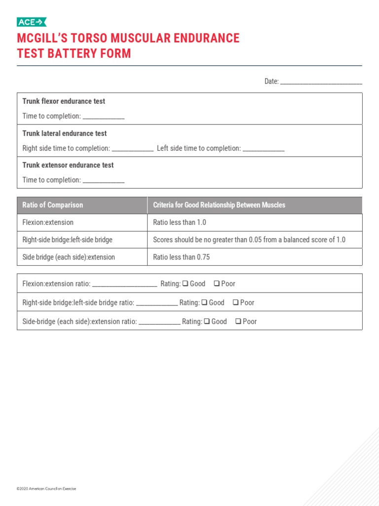 17 McGills Torso Muscular Endurance Text Battery Form | PDF
