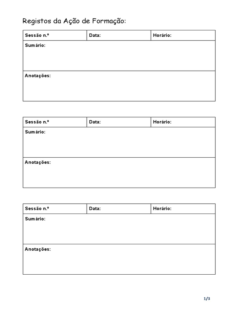 Registos de Ações de Formação | PDF