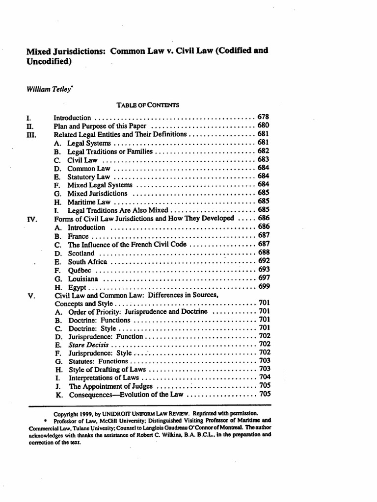 Mixed Jurisdictions - Common Law v. Civil Law (Codified and Uncodi ...