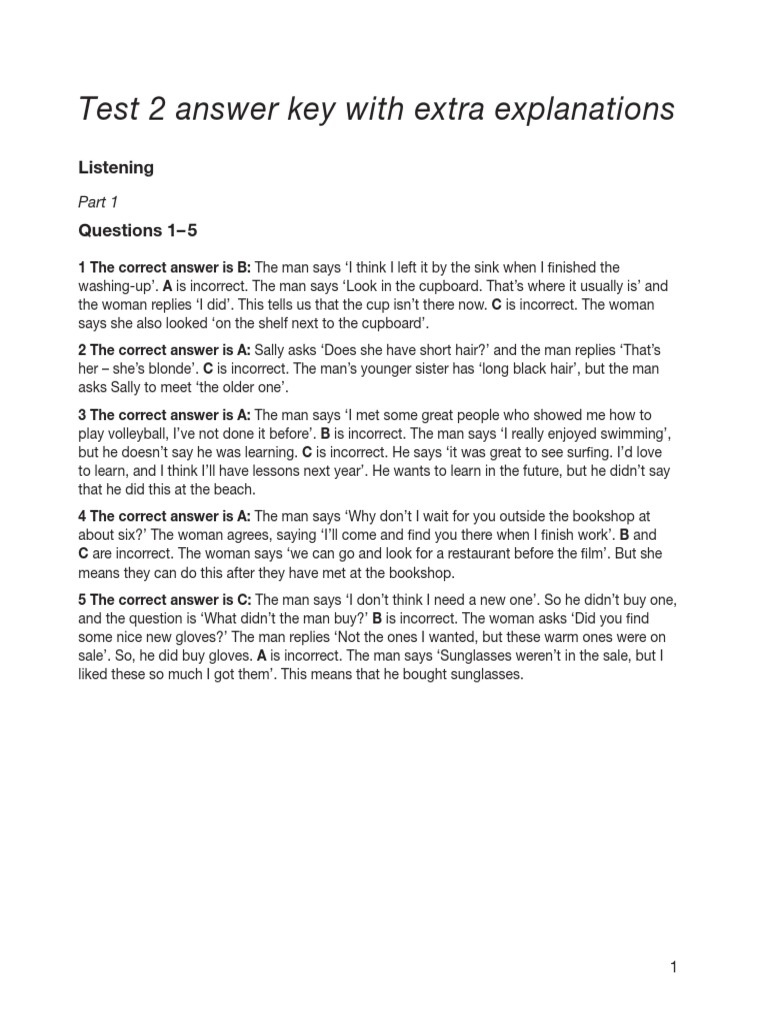 Test 2 Answer Key, Listening | PDF