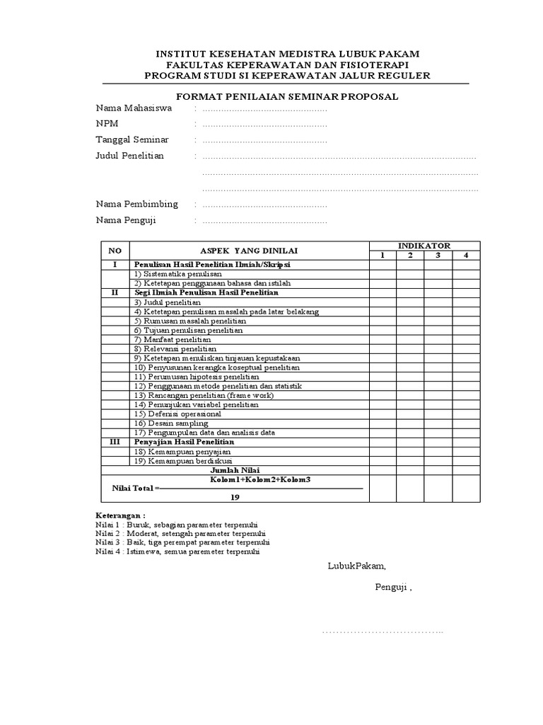 Format Penilaian Sidang Proposal | PDF