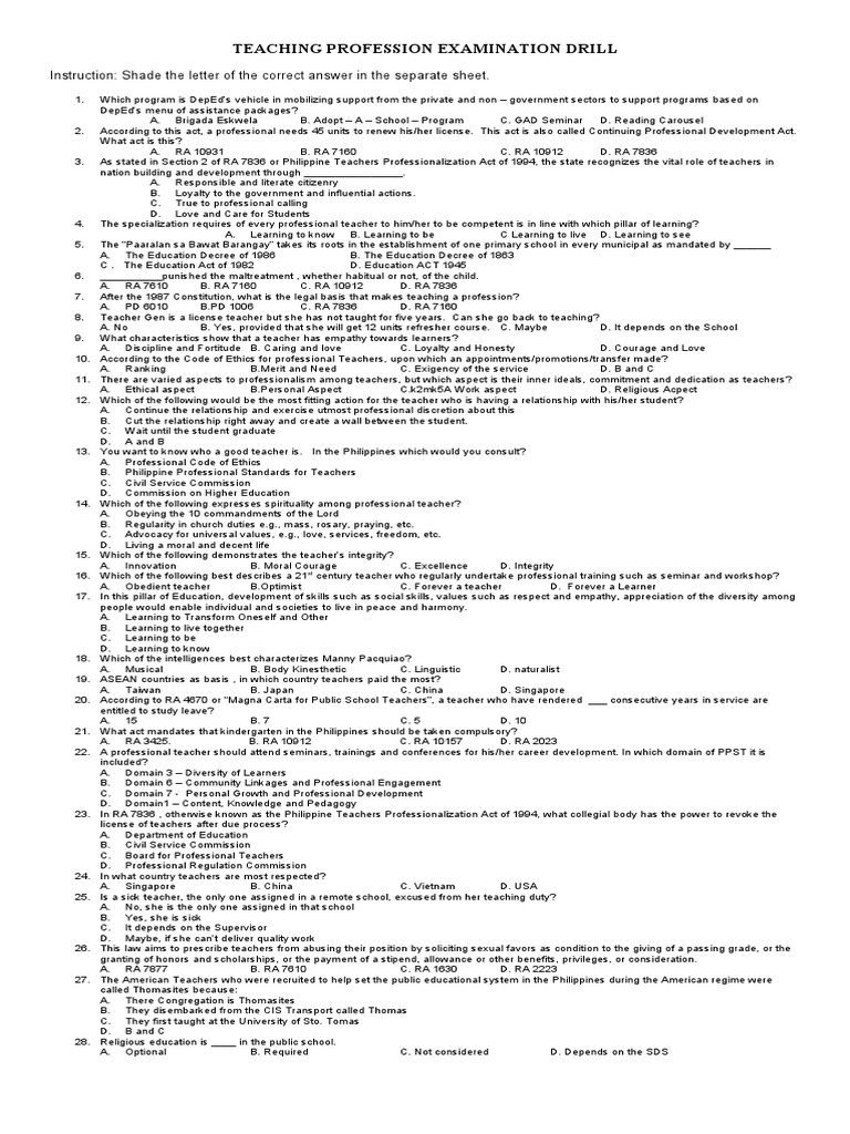 Teaching Profession Examination Guide | PDF | Teachers | Educational ...