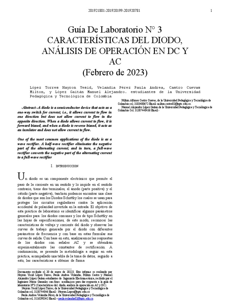 Laboratorio 3 Electrónica | PDF | Rectificador | Diodo