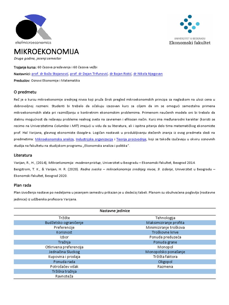 Mikroekonomija Info Paket 2022 | PDF