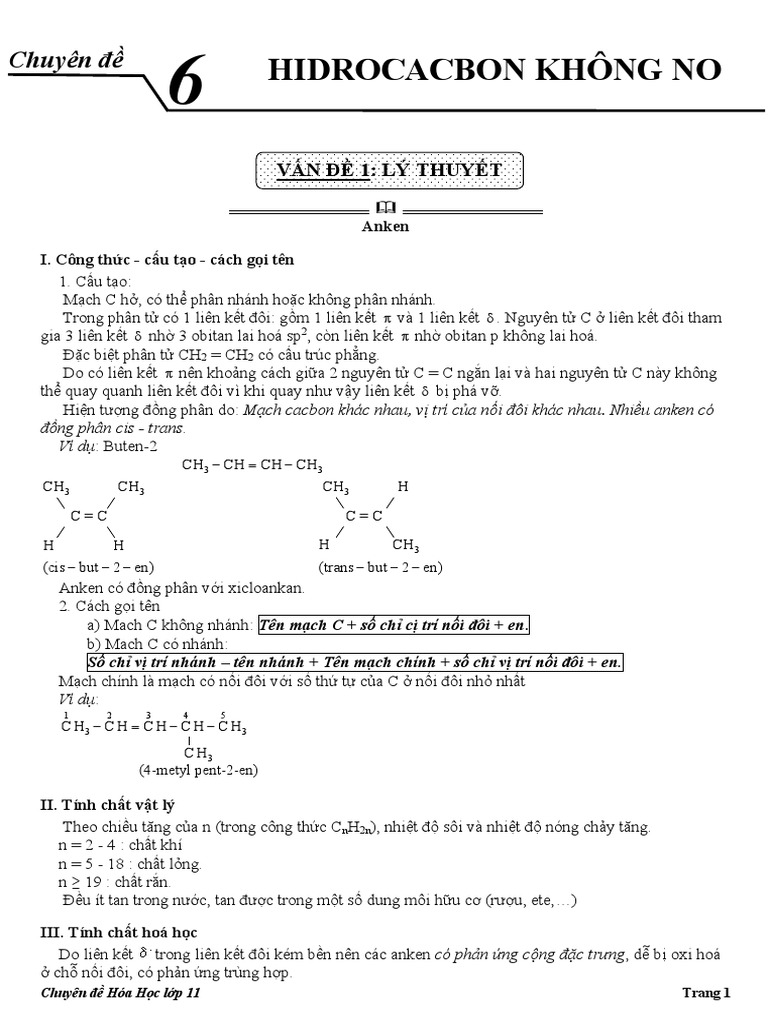 Ly Thuyet Va Cac Dang Bai Tap Chuyen de Hidrocacbon Khong No | PDF