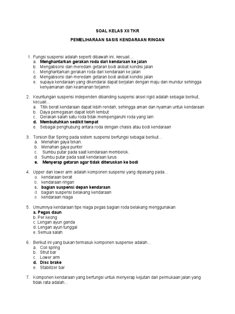 Pemeliharaan Sistem Sasis Kendaraan Ringan Kelas Xii TKR | PDF