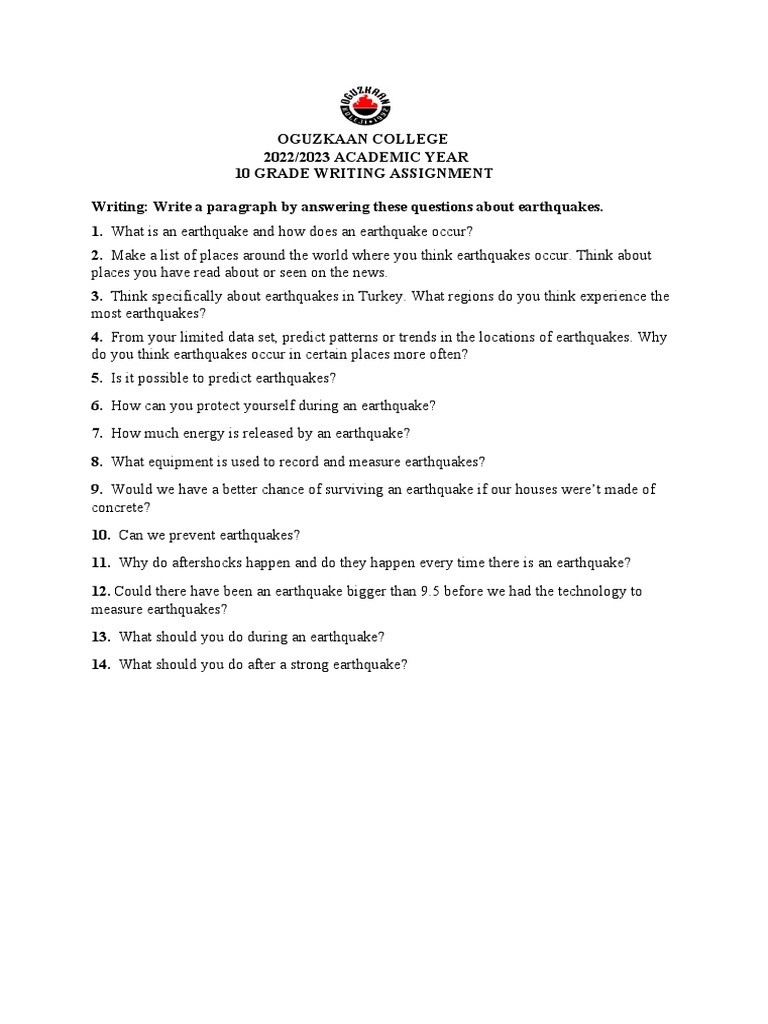 10 Grade Writing Assignment | PDF