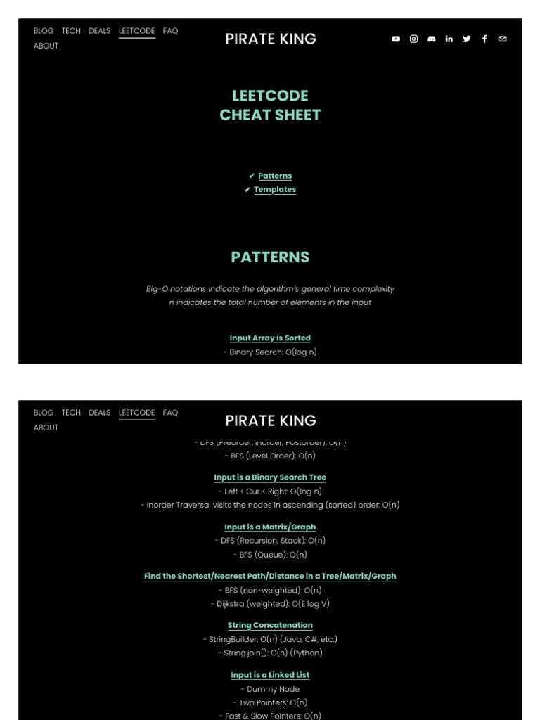 LeetCode Cheat Sheet - PIRATE KING | PDF | Algorithms And Data ... LeetCode Cheat Sheet - PIRATE KING | PDF | Algorithms And Data ...