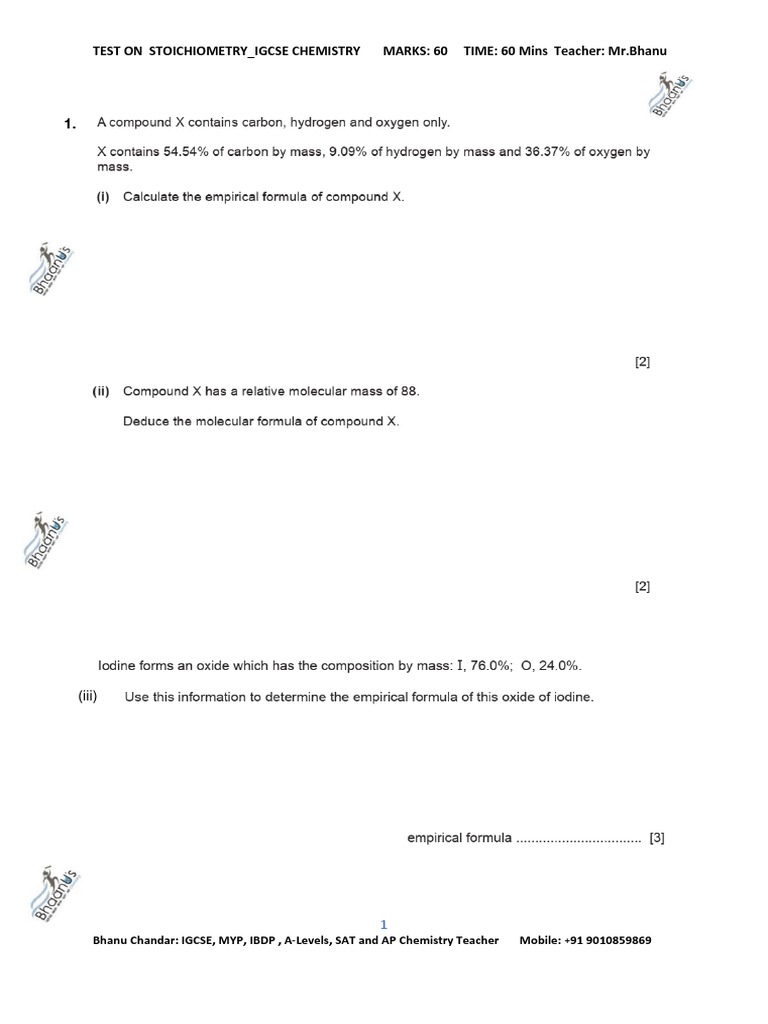 Stoichiometry Test - Igcse - Chemistry | PDF | Educational Assessment ...