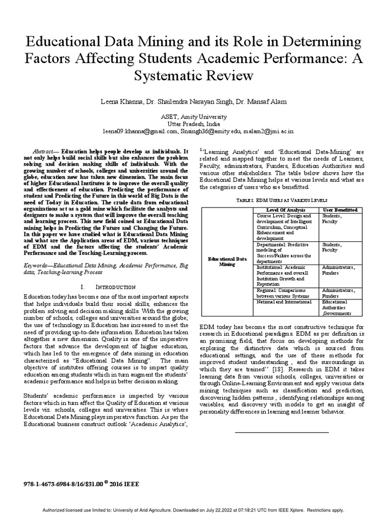 Educational Data Mining and Its Role in Determining Factors Affecting Students Academic ...