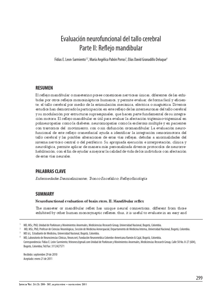 Evaluación Neurofuncional Del Tallo Cerebral Parte II: Reflejo ...