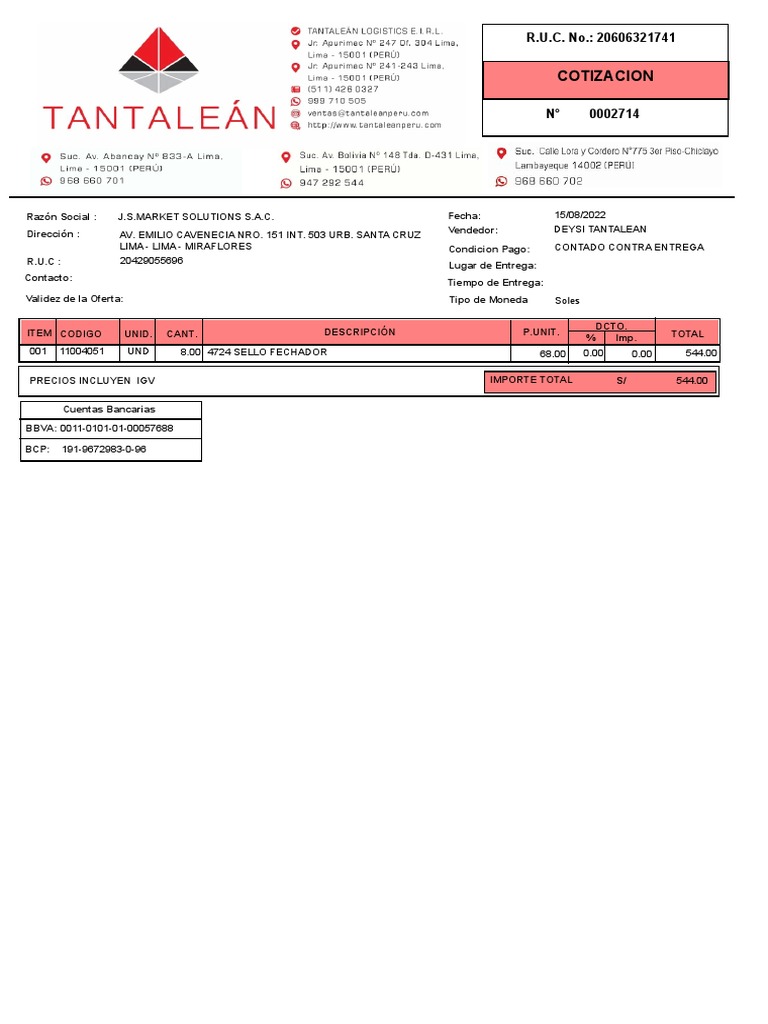 Cotizacion: R.U.C. No.: 20606321741 | PDF