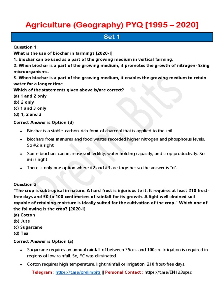 Agriculture (Geography) PYQ (1995 - 2020) | PDF | Agriculture ...