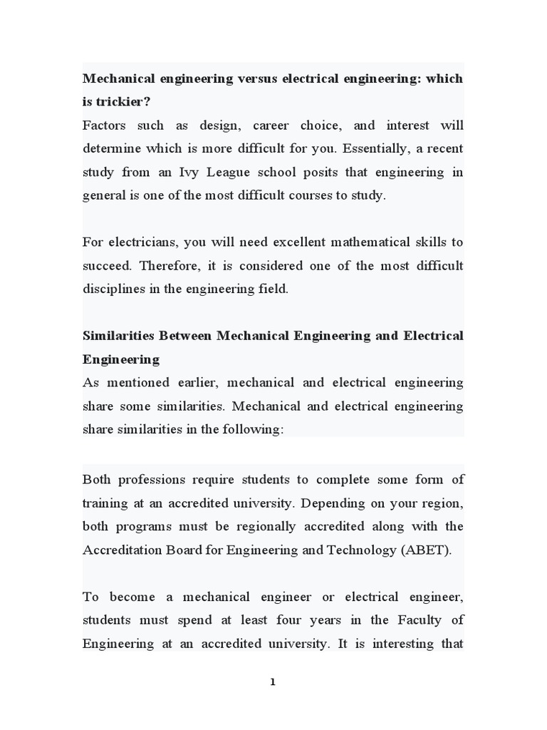 Mechanical Engineering Versus Electrical Engineering | PDF